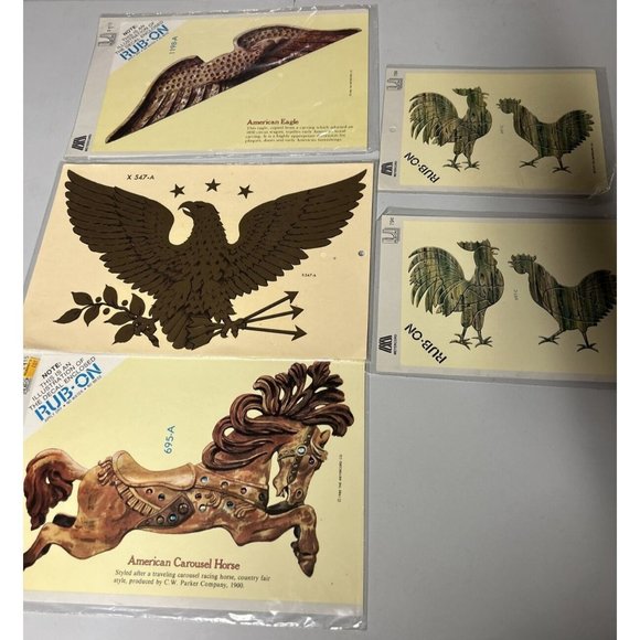 Accents | Vintage Decals America Eagle Roosters Carousal Horse Bronze ...